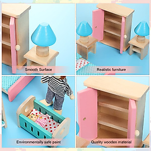 Wooden Dollhouse Furniture Doll House Furnishings with 8 Pieces Winning Doll Family Set, Dollhouse Accessories for Miniature Dollhouse, Family Figures Imaginative Play Toy (Cute Style)