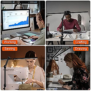 Svcouok 24W Desk Lamps for Home Office - Bright Tall Desk Lamp with Clamp 3 Color Dimmable Architect Desk Lamp Office Lights for Desk Monitor Studio Reading