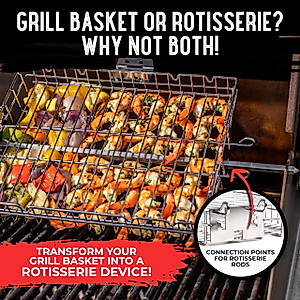 SHIZZO Adjustable Grill Basket, Barbecue BBQ Grilling, Stainless Steel Folding Portable Outdoor Camping Rack for Fish, Shrimp, Vegetables, Cooking Accessories, Gifts for father, husband