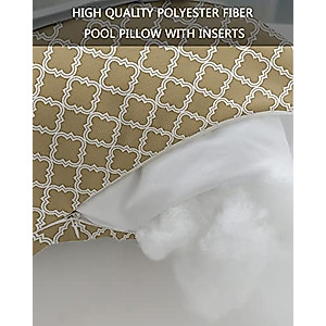 Recliner Head Pillow Ledge Loungers Chair Pillows with Insert Geometric Brown Morocco Pattern Lumbar Pillow with Adjustable Strap Outdoor Waterproof Patio Pillows for Beach Pool Chair, 2 PCS