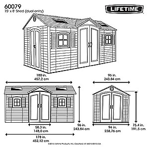 Lifetime 60079 Outdoor Storage Dual Entry Shed, 15 x 8 ft, Desert Sand