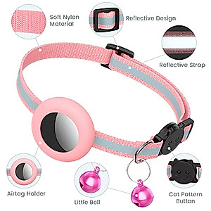 AirTag Cat Collar, Reflective Air Tag Cat Collar with Bell and Prefect Size Waterproof Airtag Holder Compatible with Apple Airtag, Cat Airtag Collar with Breakaway Safety Buckle for Kitten Puppy