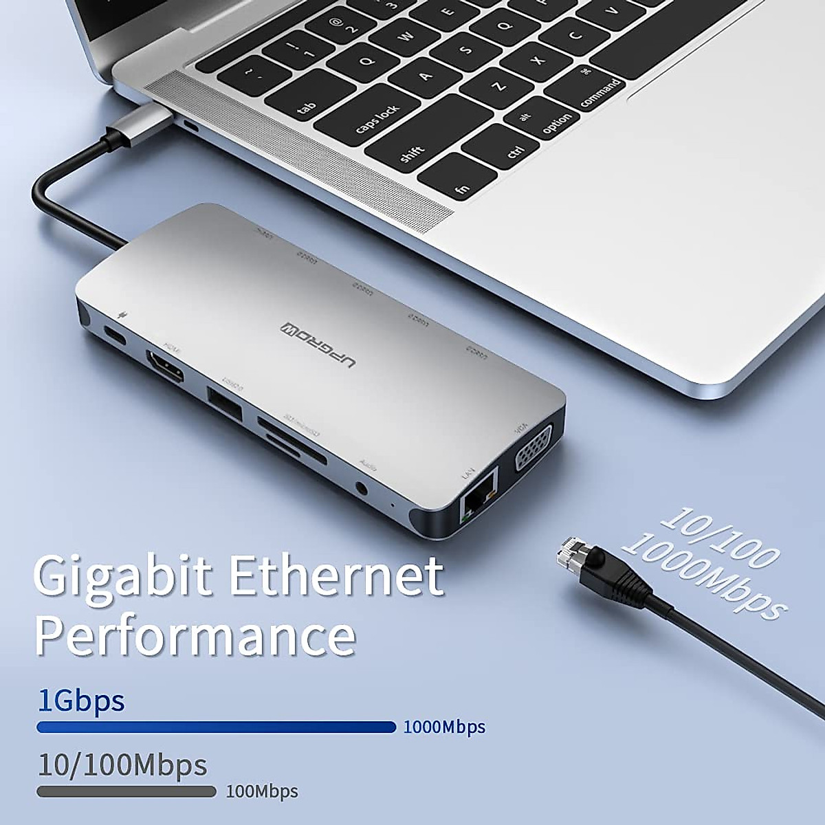 USB C Docking Station, MacBook HDMI Adapter 13-in-1 UPGROW Type-C Hub with 4K HDMI,VGA,USB 3.0&2.0, USB C/F, PD Charger, SD/TF, RJ45, Aux, USB C Ethernet Adapter Splitter for Most Type C Laptops