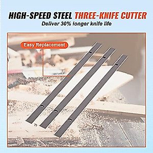 VEVOR Power Benchtop Planers, Three-Blade, Two Speed, 13" Width Worktable Thickness Planer with Extended Infeeding Table, Low Noise for both hard & soft wood material removal