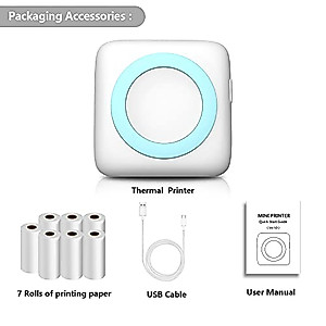 LetSketch Mini Sticker Maker, Thermal Picture Inkless Printer, Sticker Printer, Wireless Bluetooth Receipt Printer, 300DPI for Journal Book/Note/Label/Photo(7 Rolls Thermal Paper)