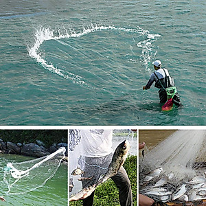 Yeahmart Handmade American Saltwater Fishing Cast Net with Heavy Duty Real Zinc Sinker Weights for Bait Trap Fish 4Ft Radius, 3/8 Inch Mesh Size