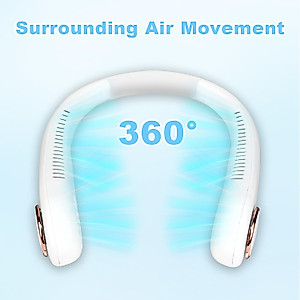 Coastacloud Portable Neck Fan, Rechargeable Turbo Bladeless Fan, 3 Speeds Adjustment 360° Cooling Airflow, Hands Free Wearable Personal Fans for Outdoor Travel Office