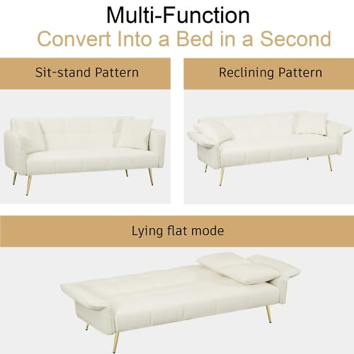 Ochangqi 71'' Futon Couch Bed, Convertible Double Sofa Bed,Modern Loveseat Sleeper, 3 Seater,2 Pillow, Convertible Folding Love Seat Daybed for Small Spaces, Office, Bedroom,Apartment (Beige)