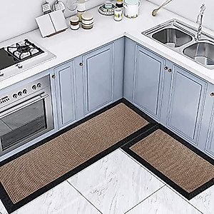 Twill Kitchen Mat Kitchen Rugs Set of 2 Kitchen Rugs and Mats Non Skid Washable Kitchen Floor Rugs for in Front of Sink Heavy Duty Standing Mat Kitchen mats for Floor Countertop Fridge Indoor