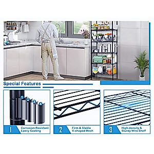 6-Tier Wire Shelving Metal Storage Rack, Adjustable Shelving Unit Free Standing Storage Shelf with Leveling Feet, 24"Lx14"Wx60"H Storage Shelves Organizer Unit for Office Studio Plant Craft, Black