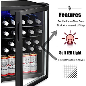 Antarctic Star 24 Bottle Wine Cooler/Cabinet Beverage Refrigerator Small Mini Wine Cellar Beer Soda Clear Glass Door Bar Fridge Quiet Operation Compressor Adjust Temp Control Freestanding, 2.4 Cu. ft…