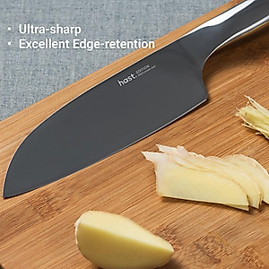 HAST All-New Santoku Knife - 6.3” -High Performance - Powder Steel- Patented - Japanese Blade Style - Award Wining Minimalist Design-Ergonomic Handle-Minimalist Kitchen Decor (Titanium Black)