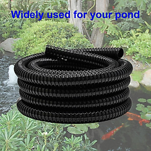 Pamopamo 1 Inch Pond Tubing, 1" ID Corrugated Water Pipe, 20 Feet Length Flexible PVC Hose Pipe with Pipe Fittings, Aquarium, Pond Waterfall, Garden Pond Pump Drainage Tube Black
