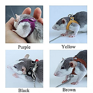 3 Pack Rat Harness and Leash Set - Adjustable Traction Rope Strap Anti-Biting Chain Rope, Small Animal Training Walking Vest Leash for Fancy Rat Mouse Gerbil Hamster Sugar Glider Birds Reptile (Black)