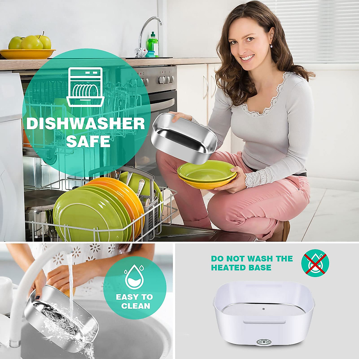 LAVAED 60W Electric Lunch Box - Fast Heating, Leakproof, Large Capacity, Portable, Safe, Easy to Clean, 3 in 1, Gray