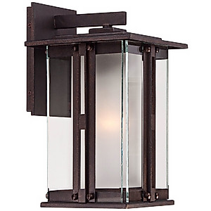 Franklin Iron Works Fallbrook Rustic Farmhouse Outdoor Wall Light Fixture Bronze Steel 11 3/4" Clear Frosted Double Glass for Exterior House Porch Patio Outside Deck Garage Front Door Garden Home