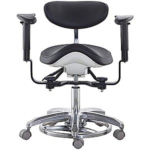 East-New Medical Dental Chair Microscope Saddle Stool Foot Controlled/Pedal Base PU Leather with 45°Swiveling Armrests SDS-FC1