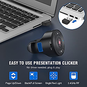 TECHERLEAF Presentation Clicker, Powerpoint Clicker with Red Laser Pointer Rechargeable, Finger Ring Wireless Presenter Remote PPT Clicker for Powerpoint Presentations Support Mac/Laptop/Computer