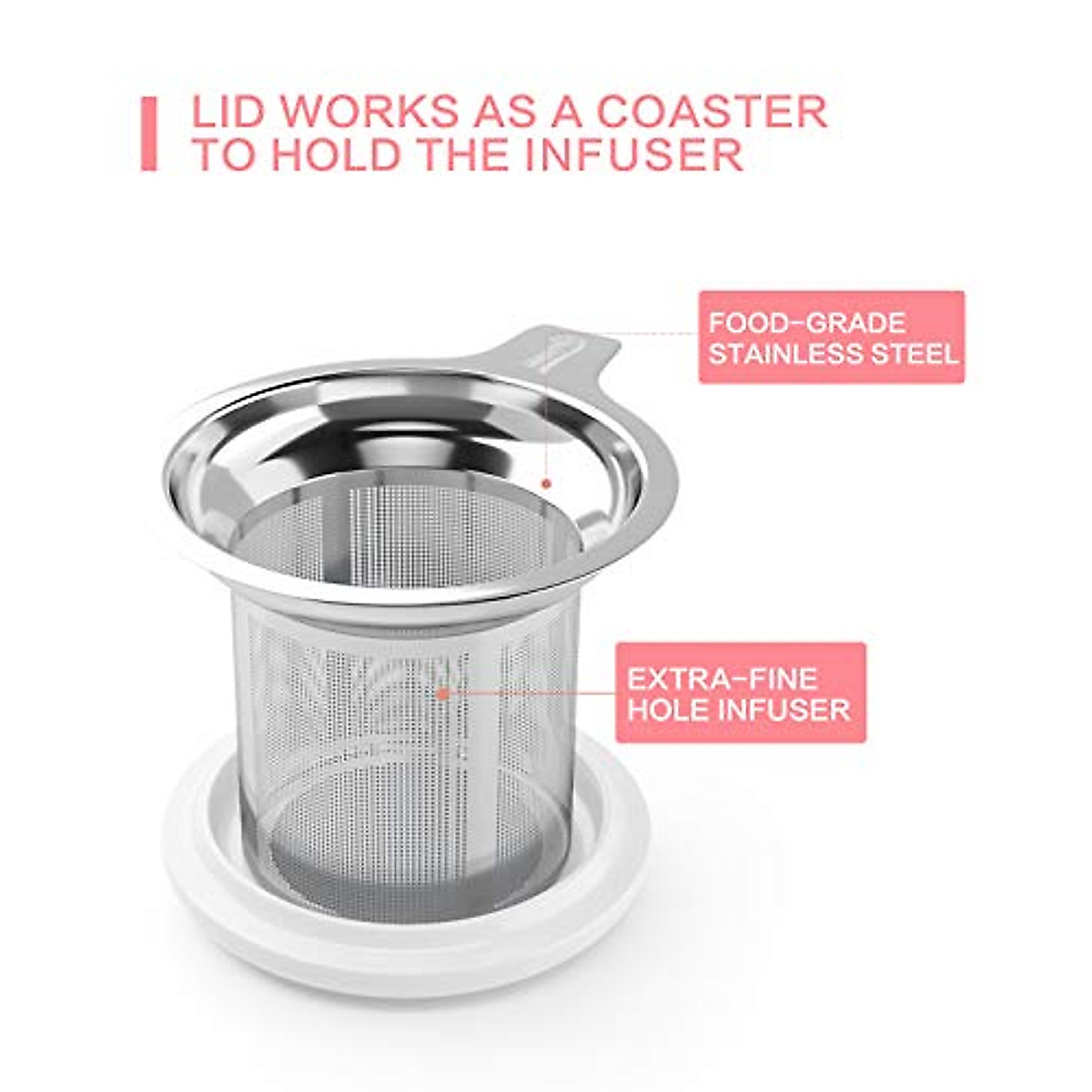 immaculife Tea Cup with Infuser and Lid for Steeping Loose Leaf Tea Bag Coffee Milk Women Office Home Gift 16oz Peach Blossoms