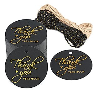 High-end Metallic Gold Thank You Tag,100PCS Gift Tags with String for Wedding, Birthday Baby Shower, Party Favor - Thank You Very Much (Black)