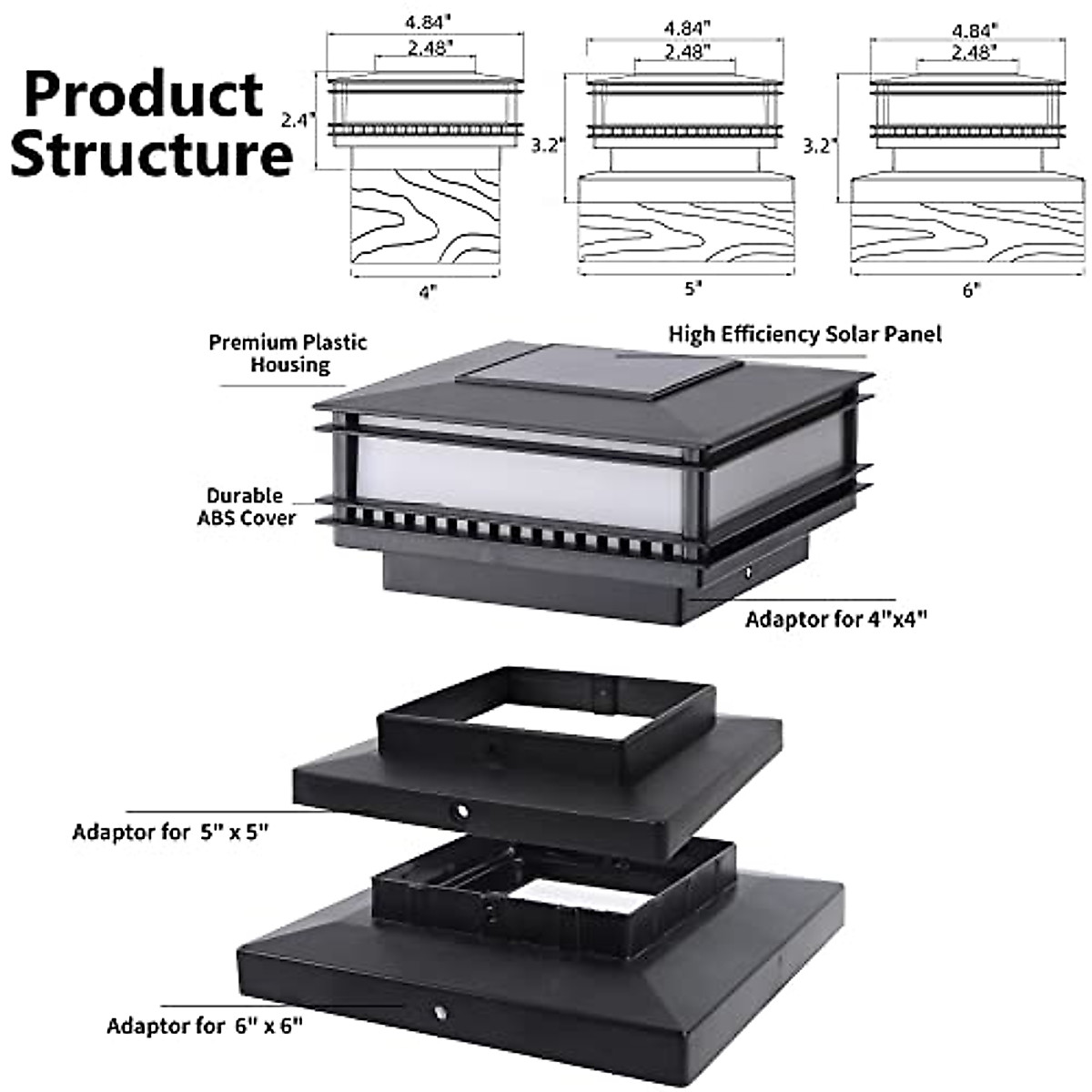 Dynaming 6 Pack Solar Post Cap Lights Outdoor, Classic Solar Powered Fence Post Lights, High Brightness Warm White SMD LED Lighting Decor for Garden Deck Patio, Fit 4x4, 5x5 or 6x6 Wooden Posts