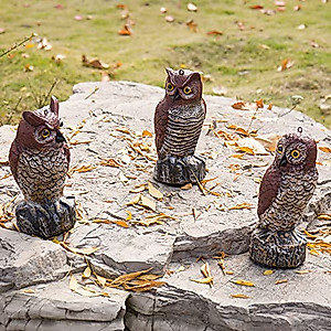 TaiBest 3 Pack Fake Horned Owl Statue for Outdoor Use,Plastic Owl with Reflective Tape for Outdoor Garden Yard Decoration