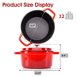 Cast Iron Dutch Oven Pot With Lid, 2-In-1 Pre Seasoned 3qt Dutch Oven Cast Iron Cookware For Frying,Camping,Cooking, Baking