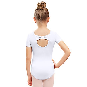 Stelle Leotard for Girls Toddler Ballet Leotards Dance Gymnastics Outfits with Bow Back (White, 5T)