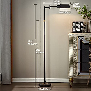 RAYINIGHT Dimmable LED Pharmacy Floor Lamp for Living Room, Full Range Dimming Bedroom Floor Lamp, Adjustable Height Standing Lamp for Bedroom with 350° Swing Arm for Reading, Living Room, Office