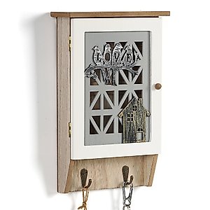 AHUONEL Wooden Key Holder for Wall Key Cabinet, Decorative Key Box Key Hooks Wall Mounted Key Hangers Key Storage Rack with 8 Hooks for Home Decor Office Entryway Hallway Bedroom Living Room