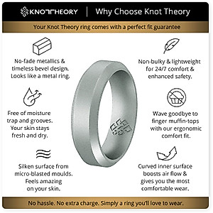 Knot Theory Silver Silicone Ring for Men Women - Breathable Bevel Comfort Fit 6mm Wedding Band Size 14