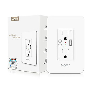 MOES WiFi Smart Wall Outlet,15A Divided Control 2 in Wall Socket with USB Interface,Smart Life/Tuya APP Remote Control Compatible with Alexa and Google Home No Hub Required, ETL Certified, 2.4G WiFi