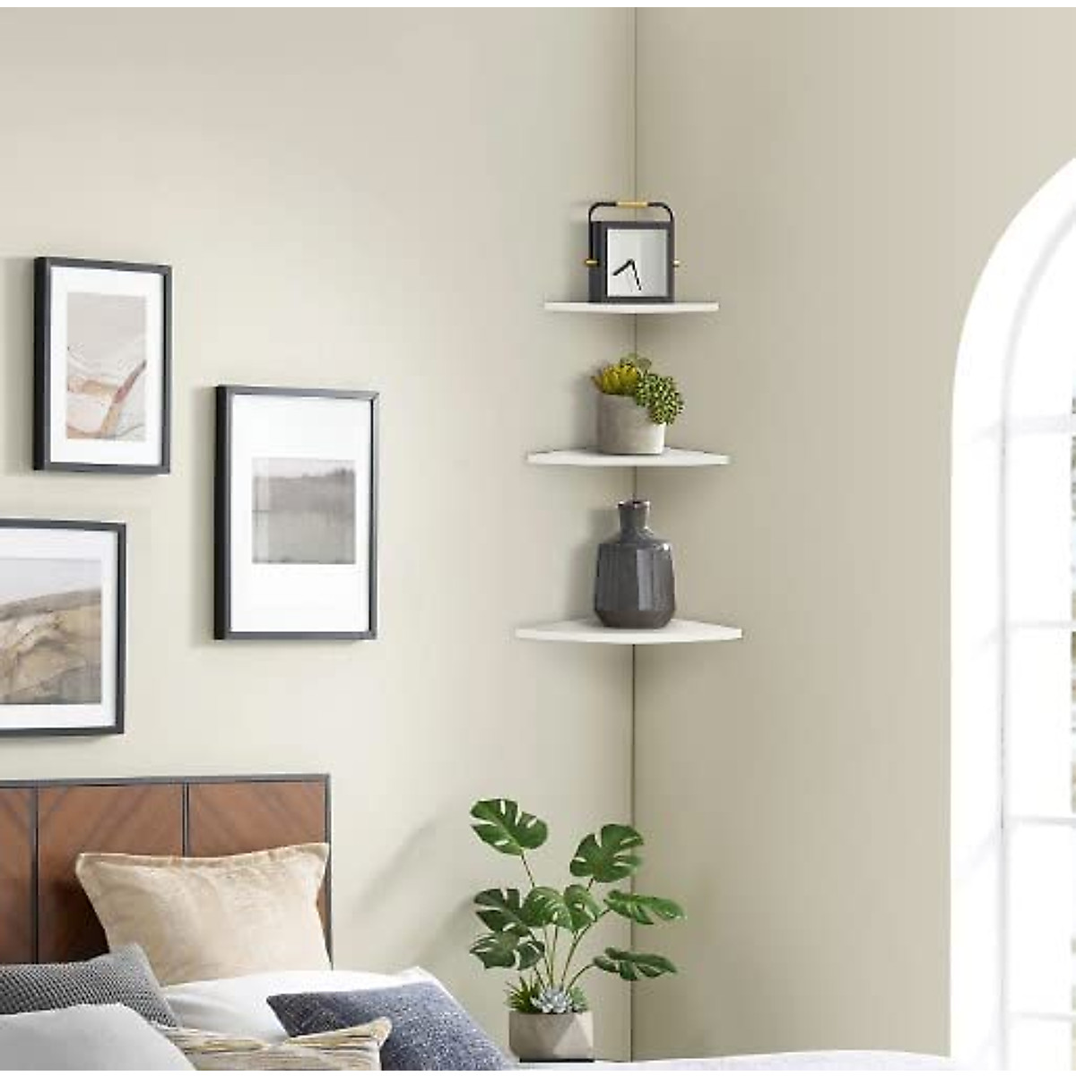 Tyenaza Floating Corner Shelves, White Corner Mounting Shelf,Set of 3 Floating Wall Mounted Storage Shelf for Living Room, Bedroom, Bathroom, Kitchen, Office