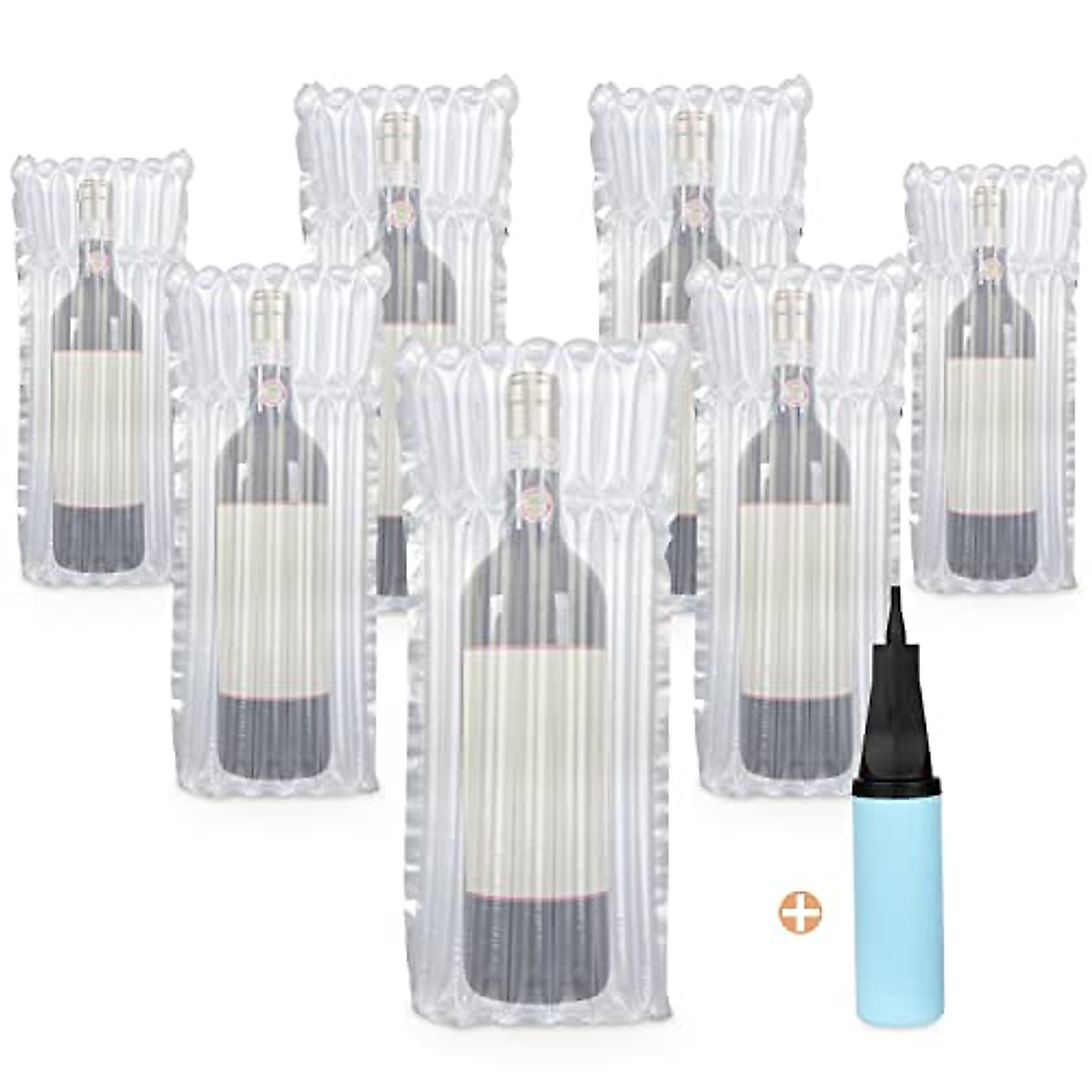 Yimerlen 10 Packs Wine Bottle Travel Protector Bags, Inflatable Air Column Bubble Bag for Wine, Glass bottle protection in Transportation 15.8 x 9.5 In（with Reusable Pump）