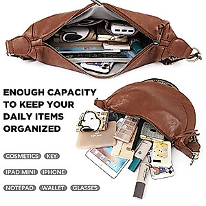 Hobo Bags for Women With Guitar Strap Crescent Crossbody Purse PU Leather Shoulder Bags Handbag for Dating Traveling Dark brown