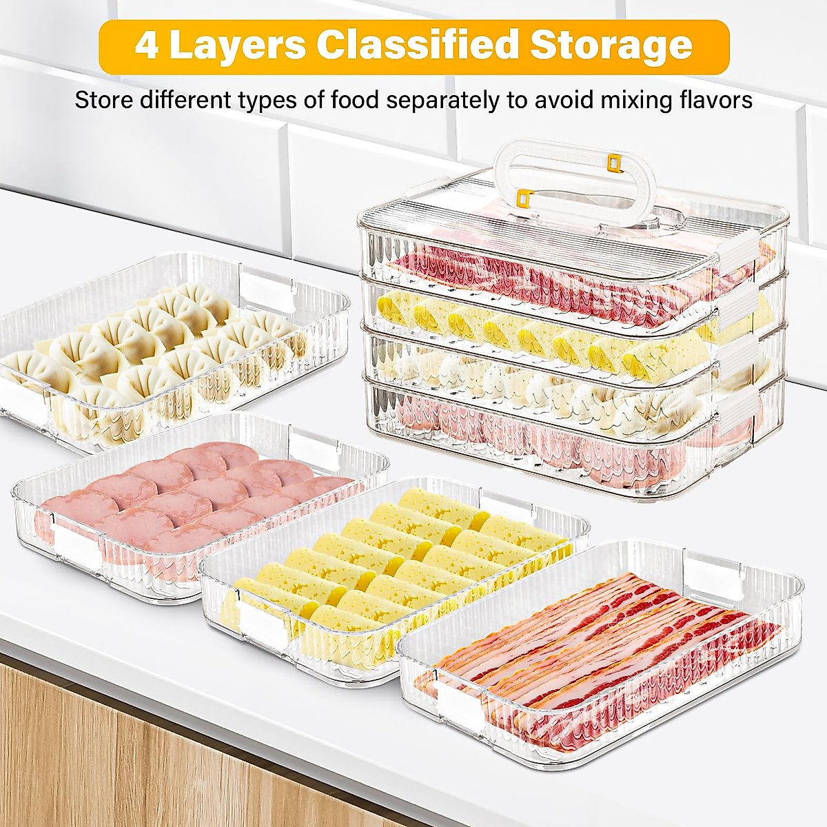 Deli Meat Container for Fridge, 4 Layer Meat and Cheese Container for Fridge Bacon Keeper for Refrigerator Organizers and Storage Airtight Food Storage Boxes with Lids Stackable Cold Cut Container