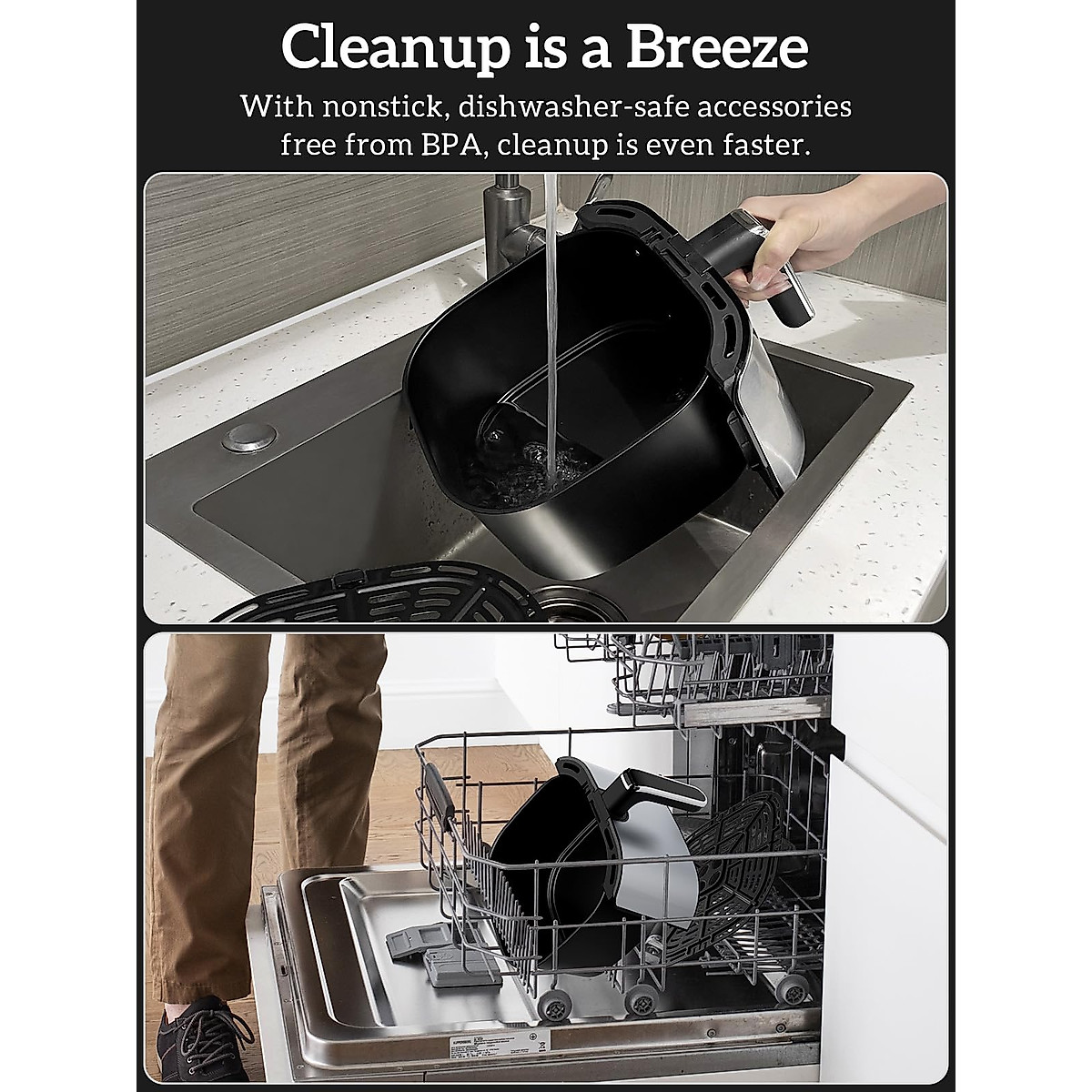 Air Fryer Oven 5.5Qt, 6 Presets Digital Display Compact Cooker,Space-saving, Nonstick & Dishwasher Safe Basket, Stainless Steel,Kitchen Elite