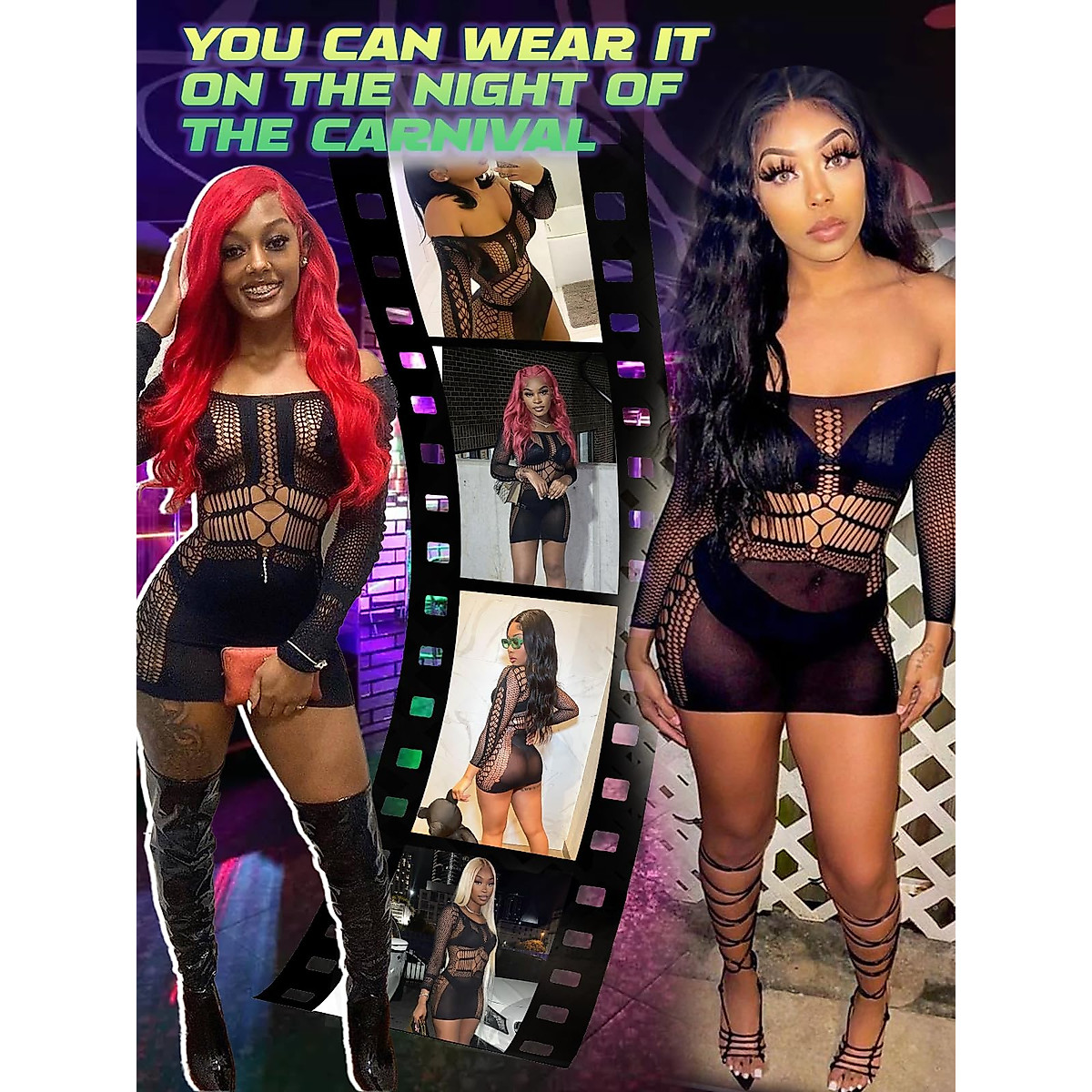 Buitifo Sexy Lingerie for Women Fishnet Mini Dress One Piece Babydoll Nightwear(BlackZJD,One Size)