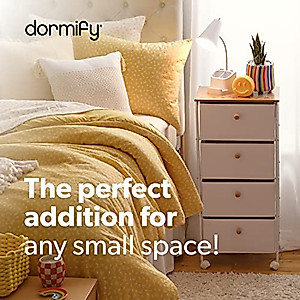 Dormify 4 Drawers Storage Organizer on Wheels | Storage Tower with Wood Top | Nightstand Organizer | Tall Skinny Dresser for Closet | 17" W x 18" D x 38" H | White| Dorm & Bedroom Essential