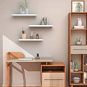 VOGGV White Floating Shelf, Wall Mounted Shelves with Invisible Brackets, Wall Shelves for Bathroom, Bedroom, Office, Living Room, Kitchen, Shelves for Wall Decor Storage, Set of 3