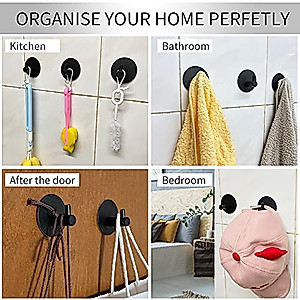 KINMINGZHU 4pcs Black Self Adhesive Hooks, Self Adhesive Wall Mounted Hanger，No Drill No Screw for Key Coat Towel for Kitchen Bathroom Toilet