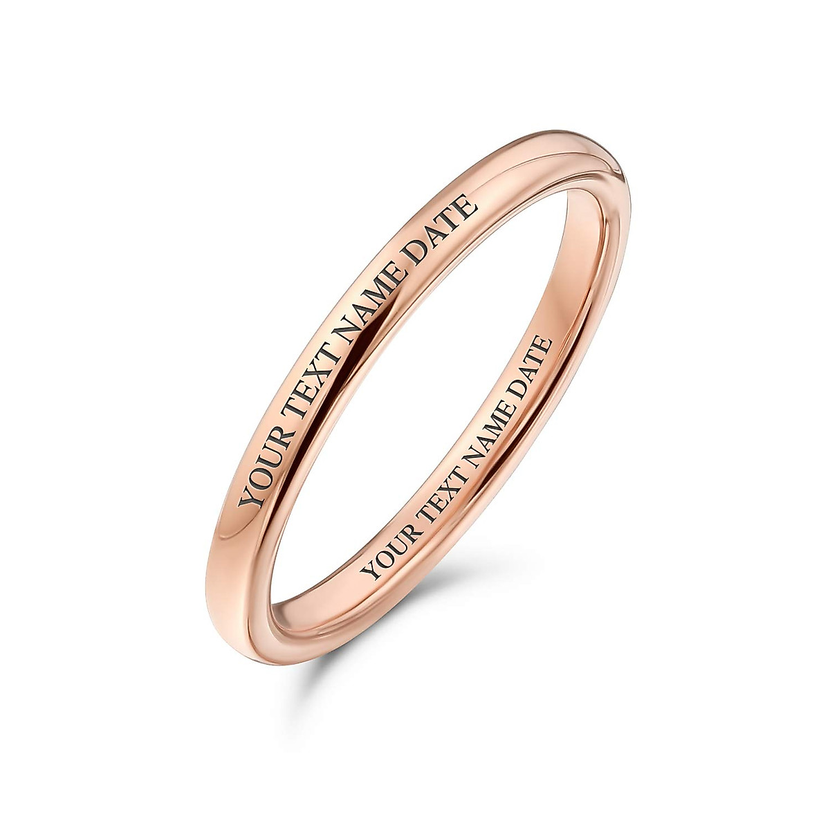 Bling Jewelry Thin Minimalist Dome Couples Titanium Wedding Band Polished Rose Gold Plated Ring For Men For Women Comfort Fit 2MM