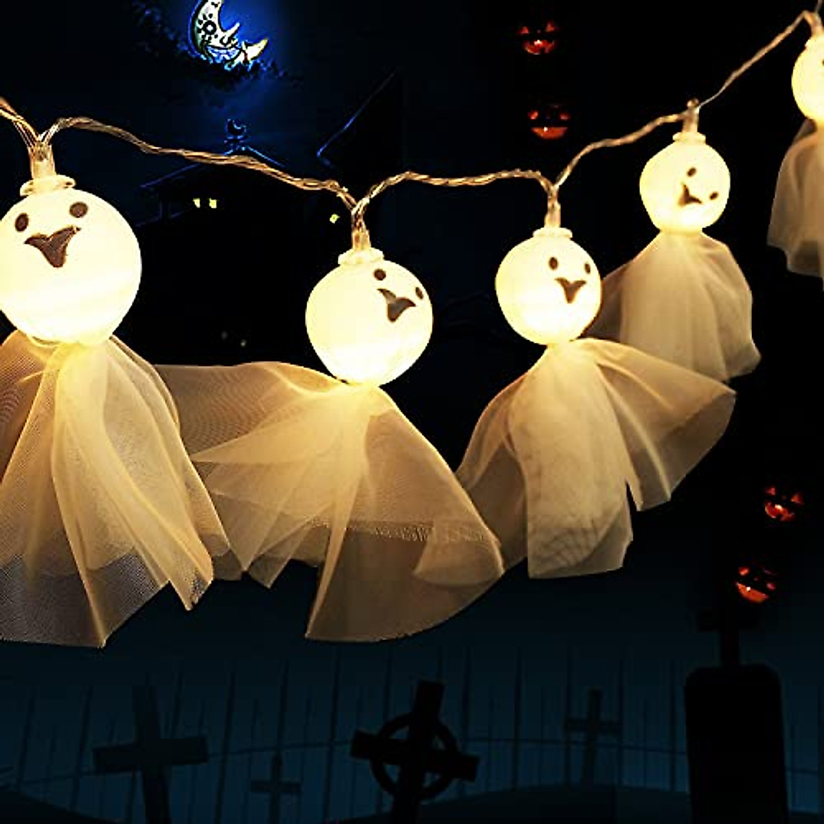 KIMOBER 20 LEDs Halloween Ghost String Lights,Battery Powered Lighting Decoration for Halloween Outdoor Indoor Party