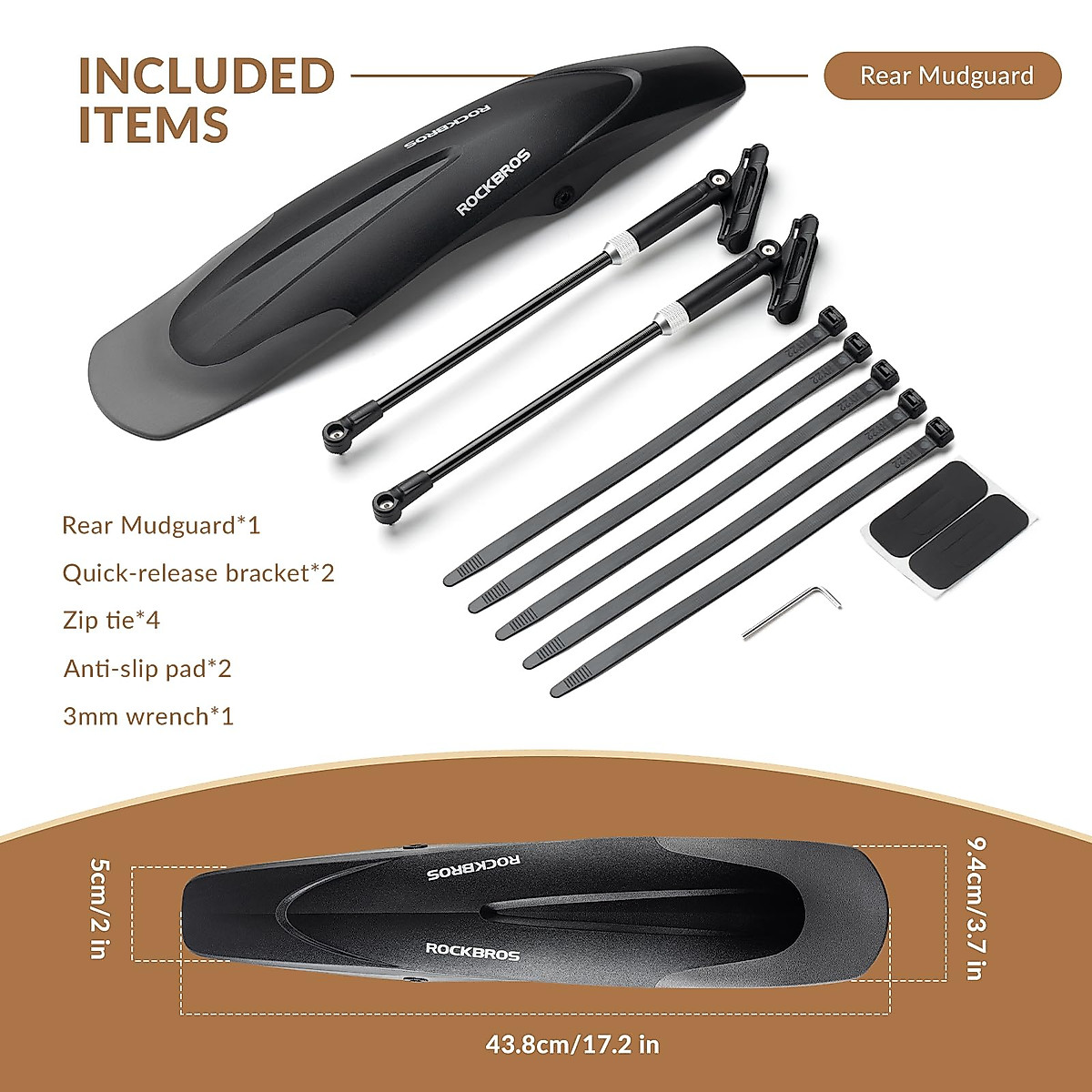 ROCKBROS Bike Fenders Adjustable Bicycle Fenders for 26"/27.5"/29" Mountain Bike Universal Rear Mud Guards for MTB