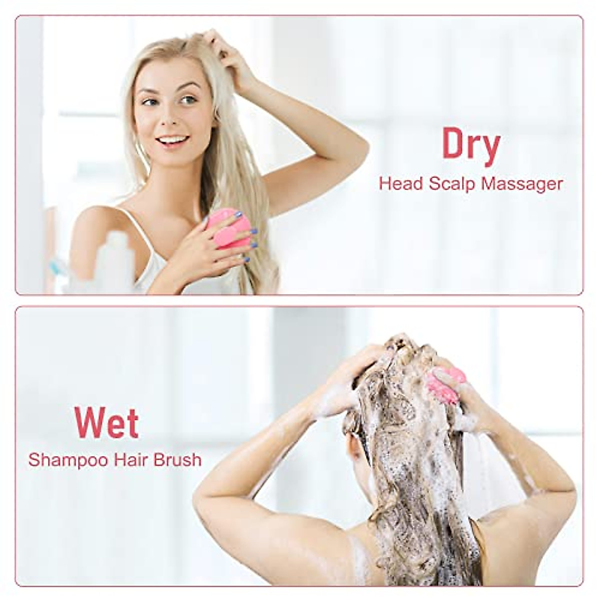 BEILAEEA Shampoo Brush Scalp Care Hair Brush & Body Brush, with Soft Silicone Scalp Massager , Scrubber for Shower, Used for Wet & Dry Use Women Men Child Dandruff Removal and Hair Growth (Pink)