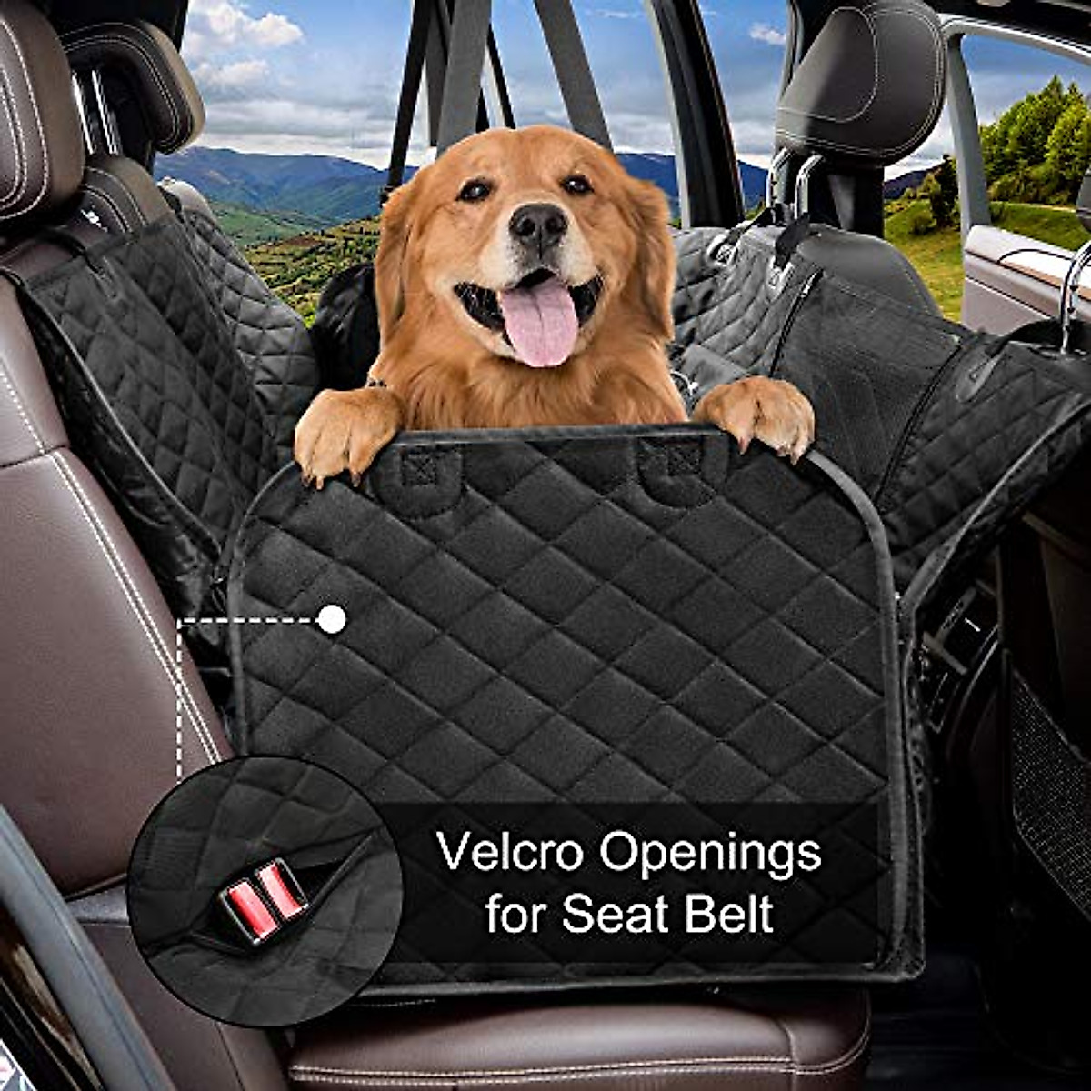 Femuar Dog Car Seat Cover with Storage Pockets Mesh Visual Window, Waterproof Nonslip , Heavy Duty Scratchproof Pet Dog Back Seat Cover Hammock for Cars Trucks and SUVs