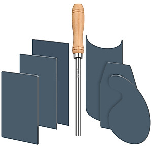 Therwen Card Scraper Burnisher and 6 Pcs Cabinet Scraper Set for Woodworking Card Scraper Woodworking Burnishing Scraper Set Tool Include 3 Rectangle 1 Gooseneck 1 Curved 1 Beveled Hand(Blue)