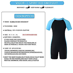 karrack Girls and Boys One Piece Rash Guard Swimsuit Kid Water Sport Short Swimsuit UPF 50+ Sun Protection Bathing Suits Black- Blue (Size 8-10Years)