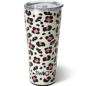 Swig Life 32oz Insulated Tumbler, Travel Coffee Tumbler with Lid, Cup Holder Friendly Travel Coffee Mug, Stainless Steel Thermos, 32 oz Tumbler, Reusable Insulated Coffee Mug with Lid (Luxy Leopard)