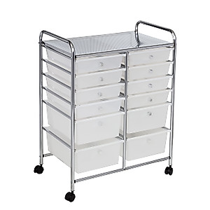 InTche 12-Drawer Rolling Craft Storage Or Office Cart，Drawer Size: 9.5” x 12.5” with Depths of 2.6” and 5.1”